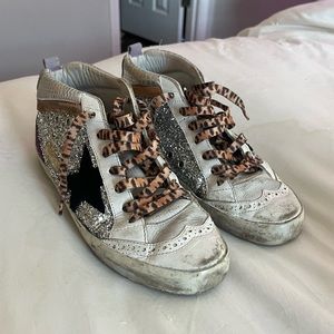 Golden Goose | Shoes | Authentic Silver Sequin Cheetah Lace Mid Star ...